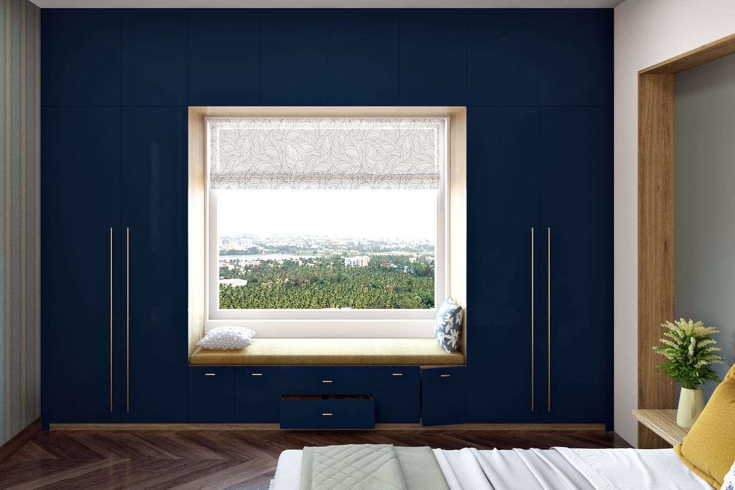 Space-Saving Contemporary 4-Door Swing Wardrobe Design in Suede Finish ...