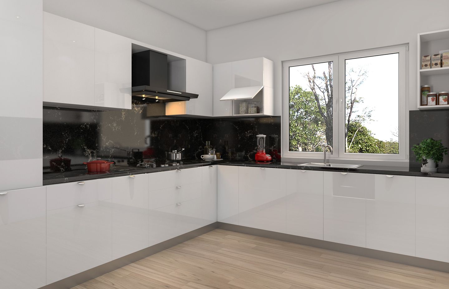 Glossy Black Kitchen Tile Design | Livspace