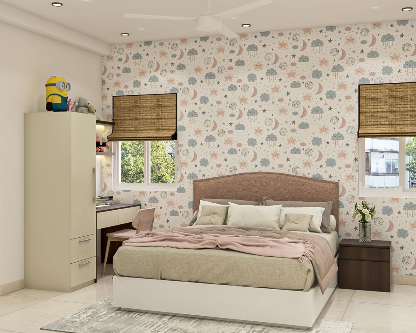Modern Multicoloured Night-Sky Themed Bedroom Wallpaper Design For Kids ...