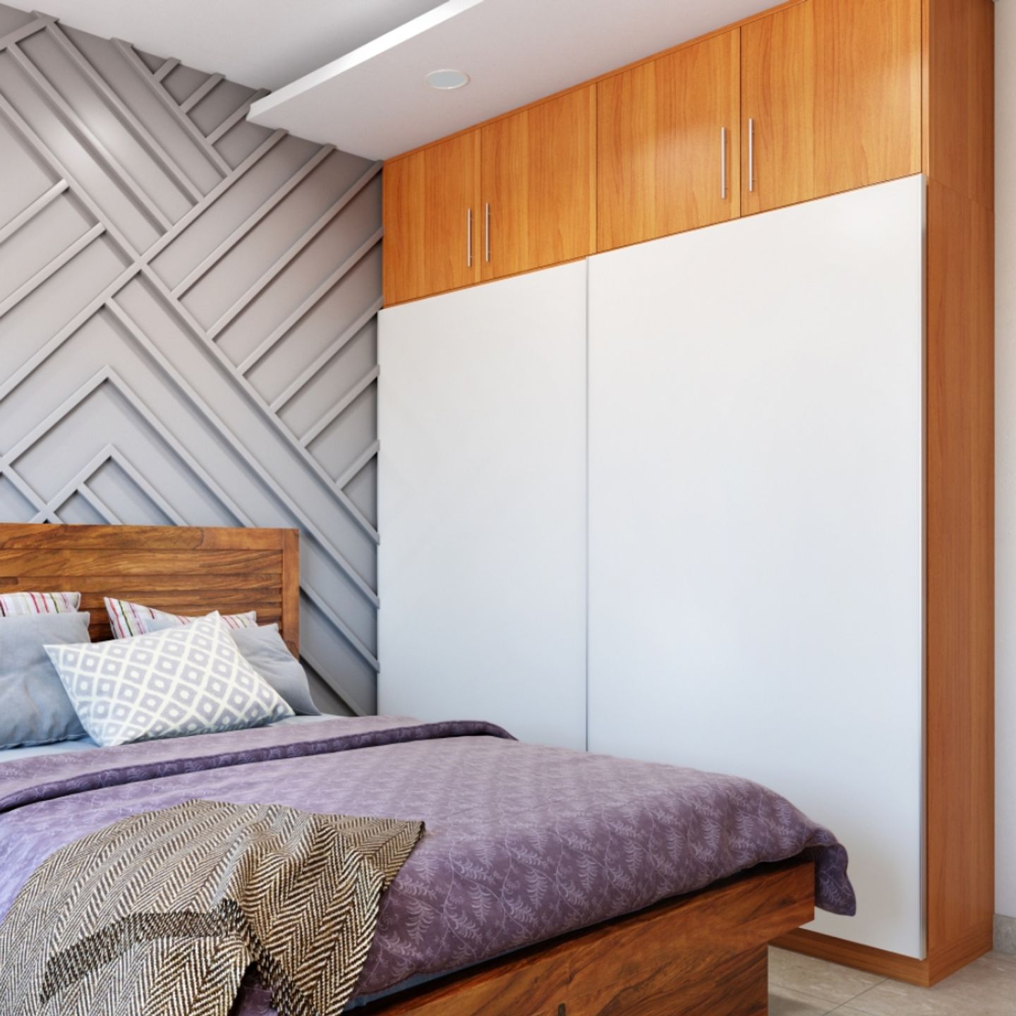 Timeless Modern 2-Door Sliding Wardrobe in White and Wood Finish | Livspace