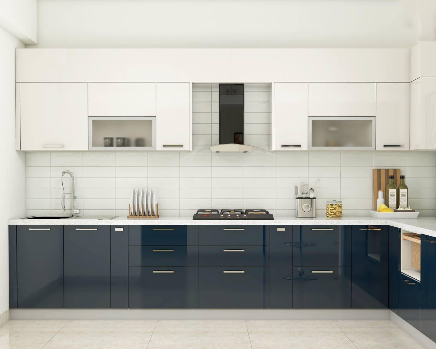 Premium Kitchen Design with Tall Unit For Storage and Breakfast Table ...