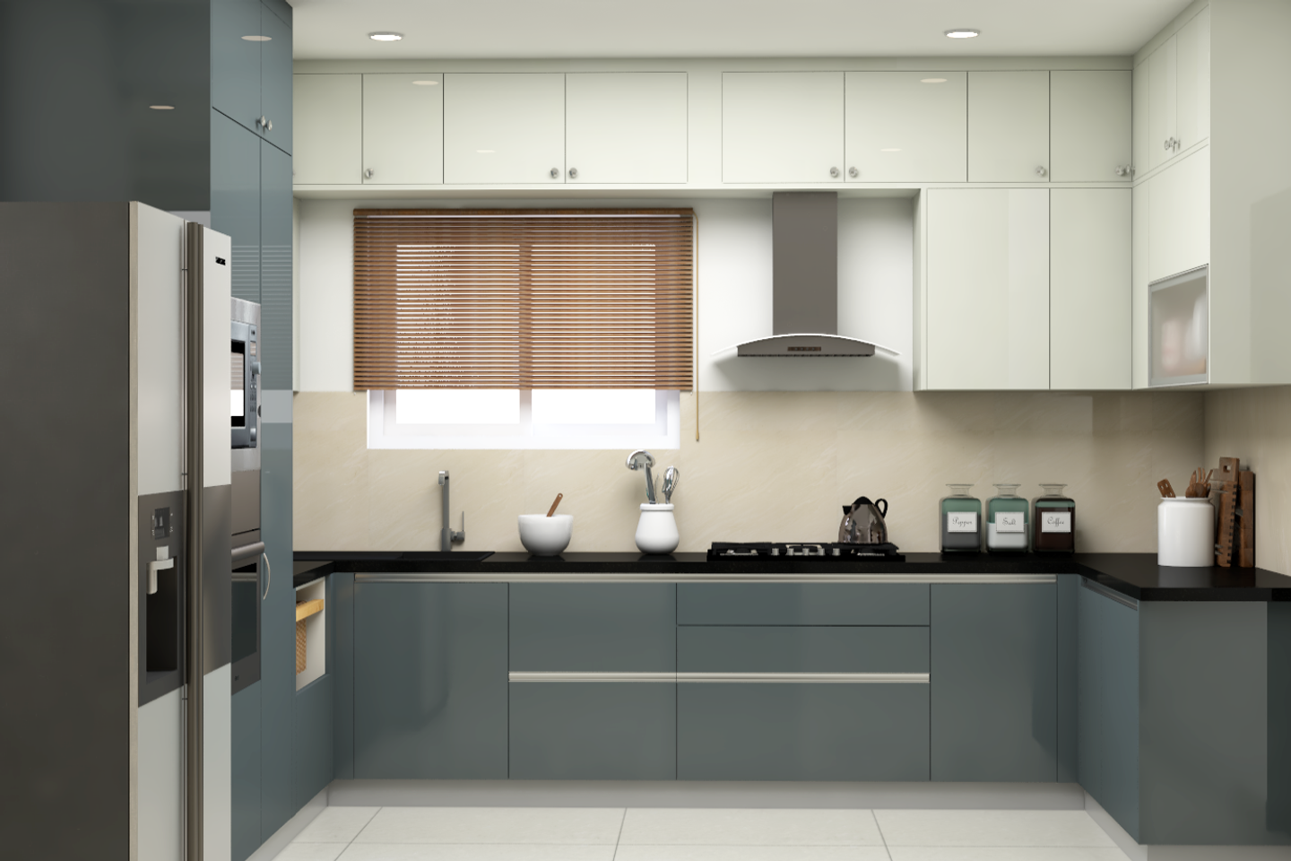 Spacious Contemporary Theme Convenient Premium Kitchen Design | Livspace