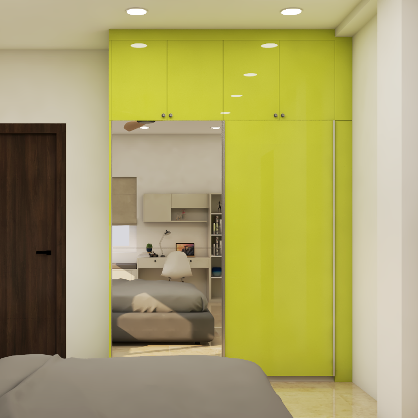 Multi-functional Sliding Wardrobe with Attached Mirror | Livspace