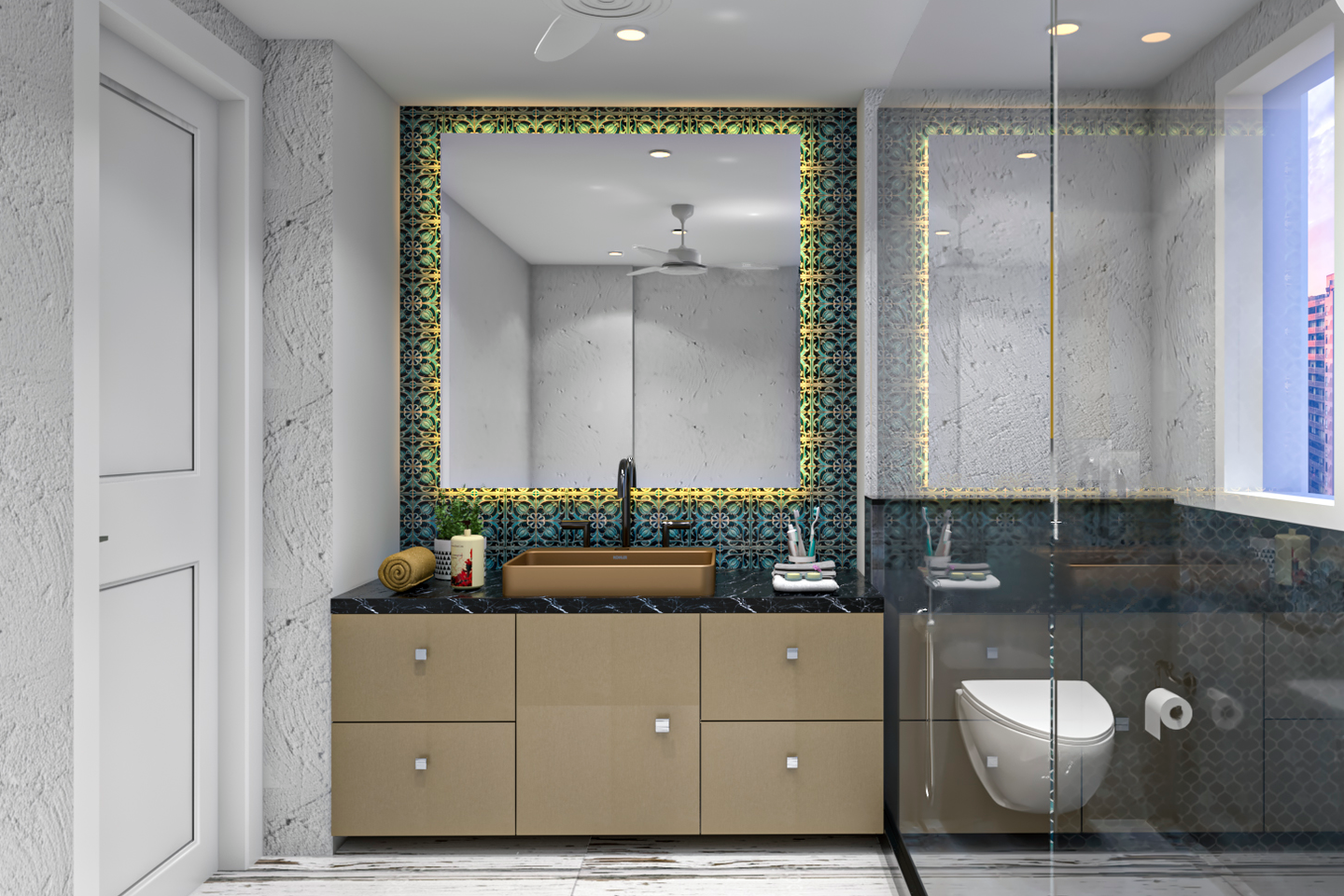 Contemporary Spacious Bathroom With Glass Separation | Livspace