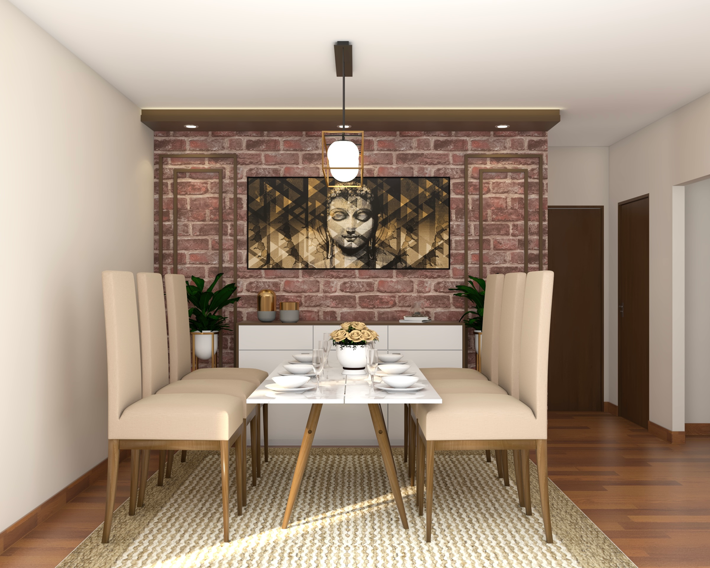 6-Seater Rustic Spacious Dining Room Design Idea | Livspace