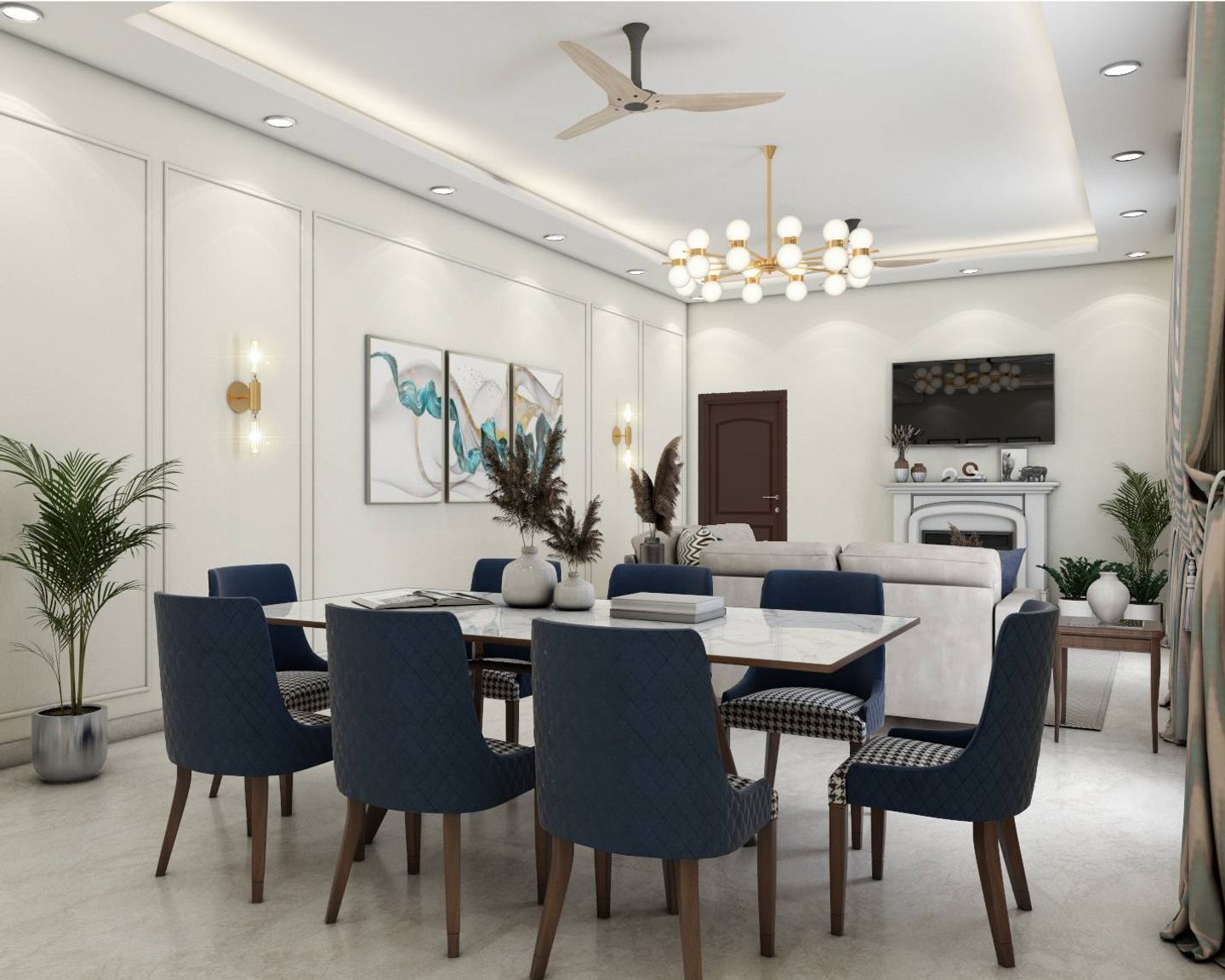 False Ceiling Design and Chandelier for a Inviting Room | Livspace