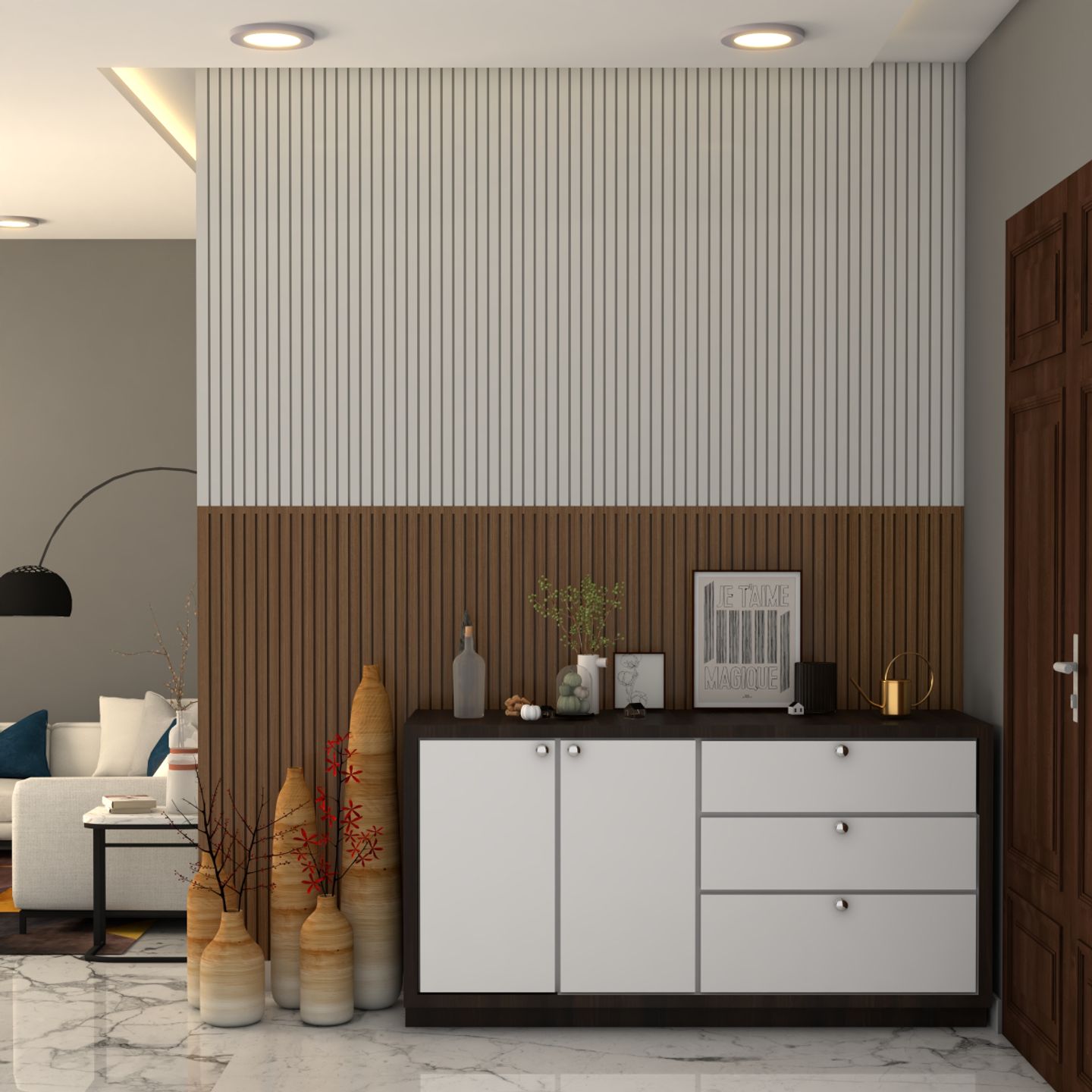 Low Maintenance Compact Convenient Modern Foyer Design | Livspace