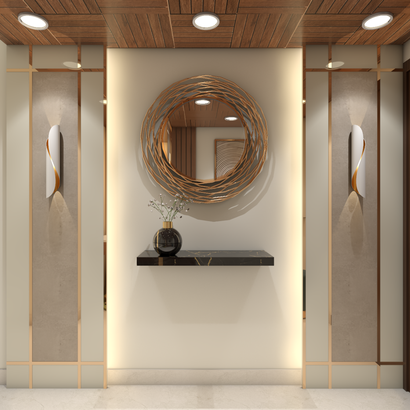 Spacious Classic Themed Foyer With Marble Finish | Livspace