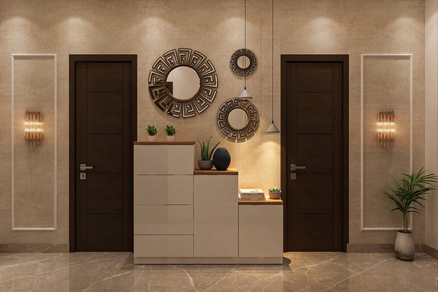 Contemporary Foyer Design With 3-Step Storage | Livspace