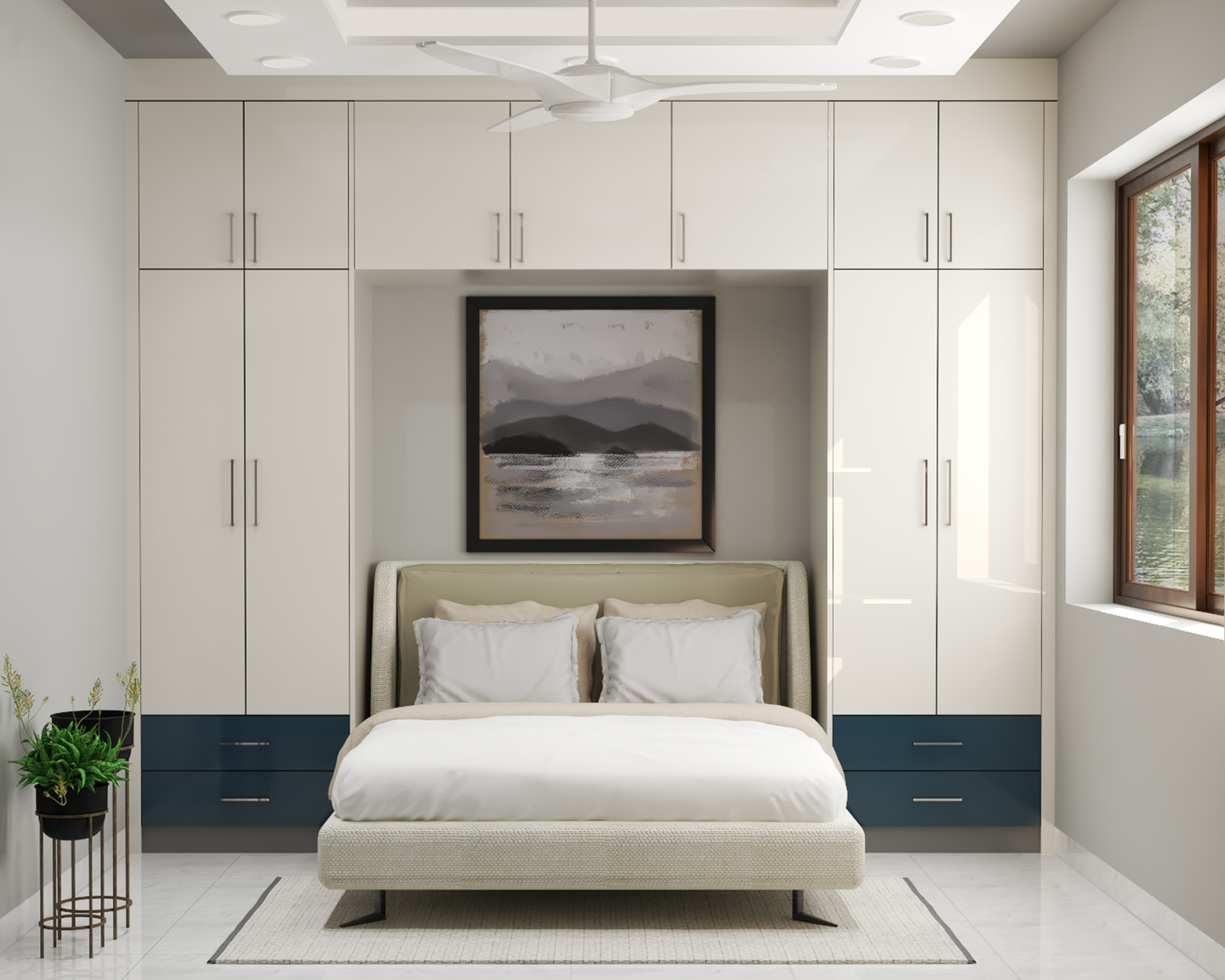 Spacious Guest Bedroom Design With Dual-Toned Wardrobe | Livspace