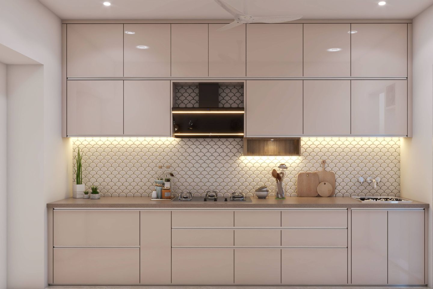 Maximum Storage Contemporary Theme Spacious Kitchen Design | Livspace