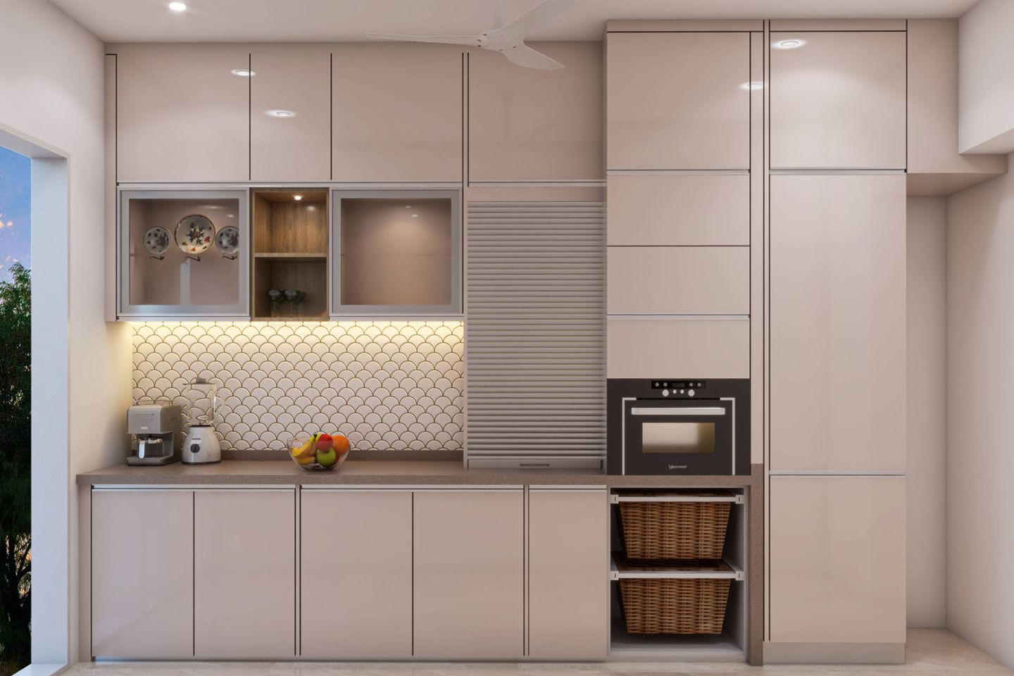 Maximum Storage Contemporary Theme Spacious Kitchen Design | Livspace