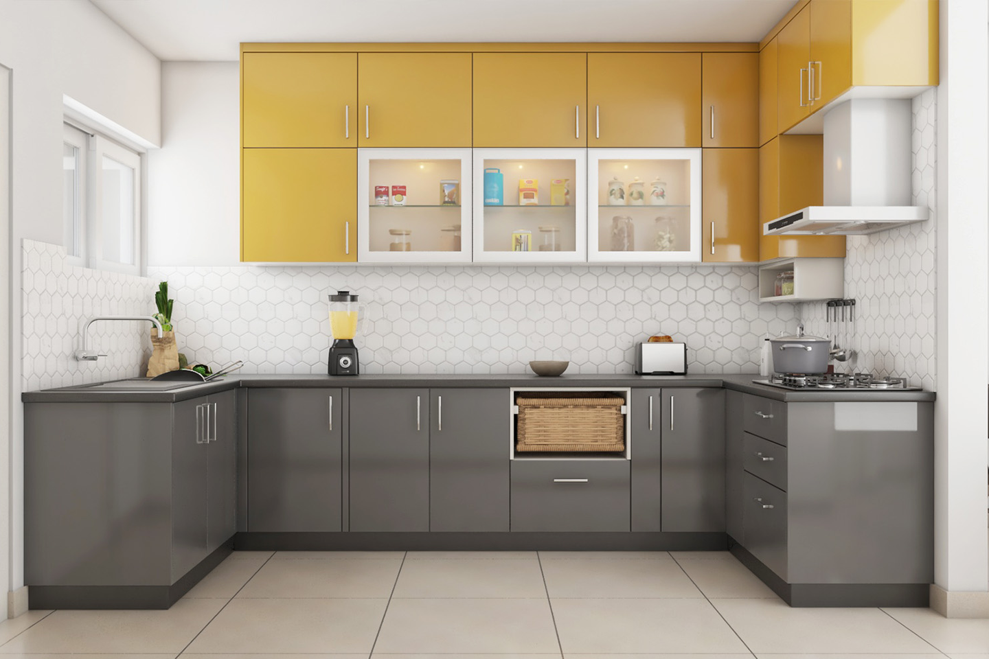 Convenient Maximum Storage Modern Theme Spacious Kitchen Design | Livspace