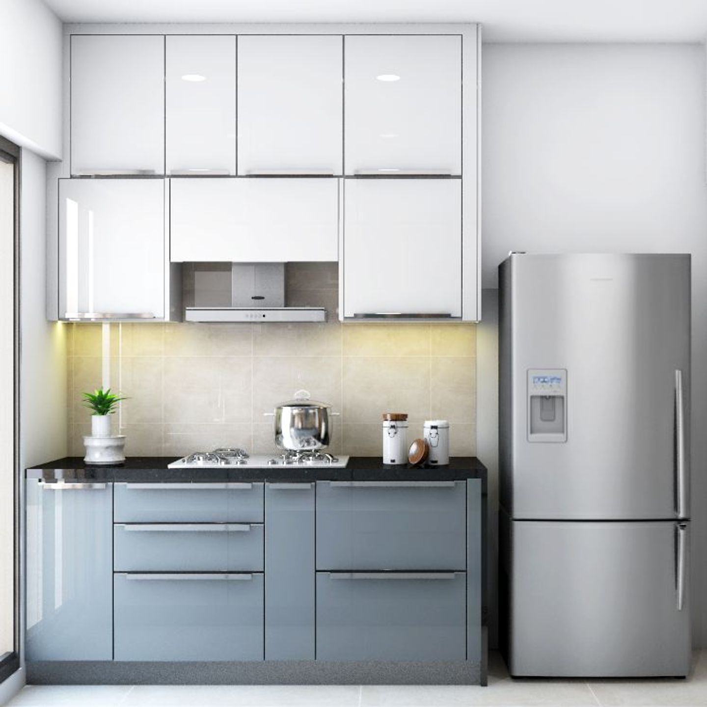 Modern Kitchen Design In Blue And White | Livspace