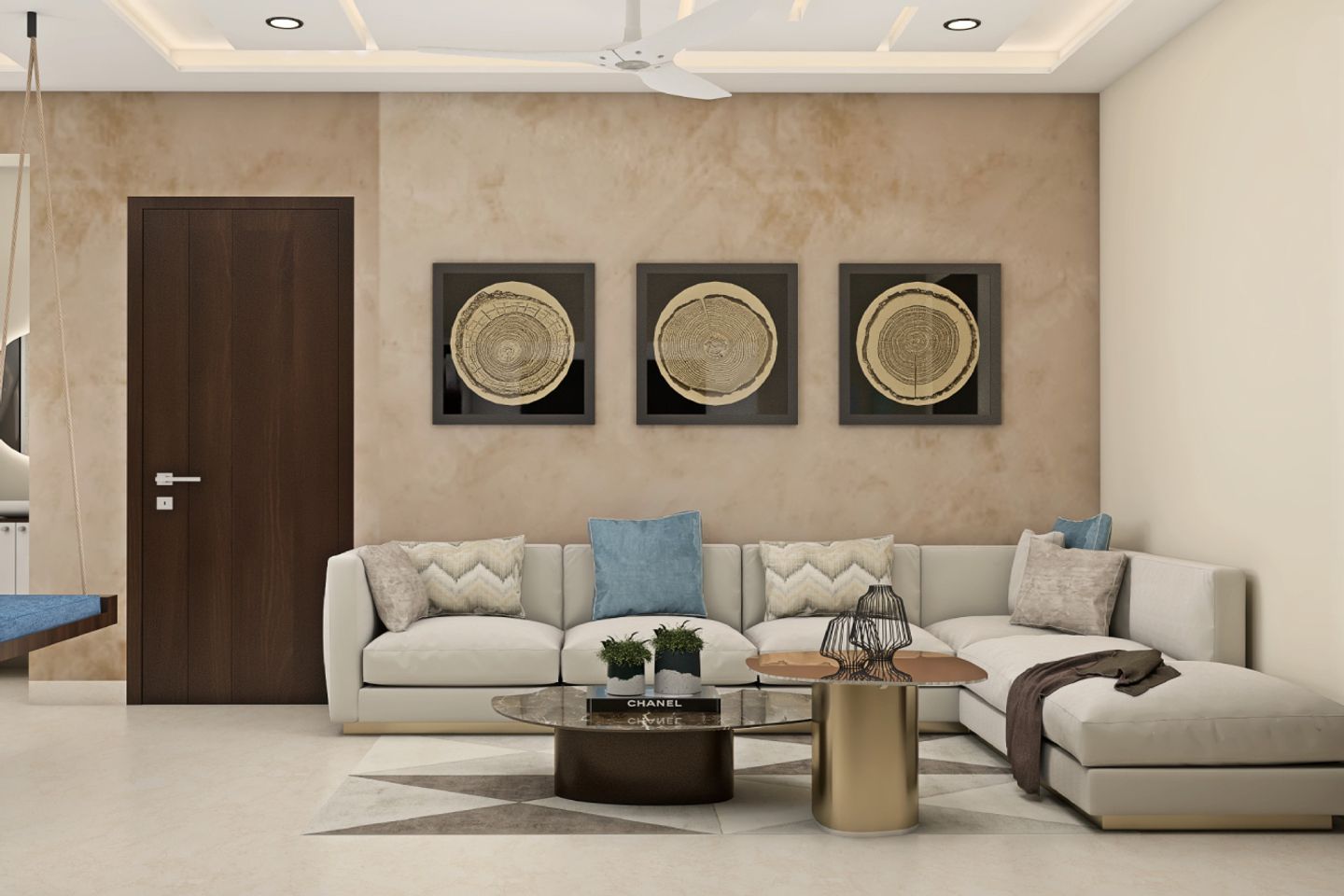 Spacious Living Room Design With Cosy And Spacious Grey Seater | Livspace