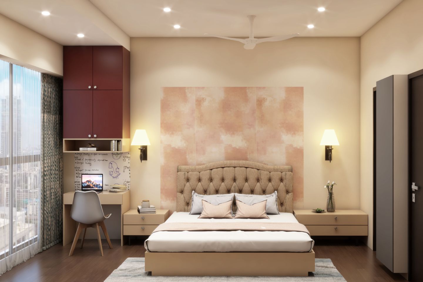 Modern Master Bedroom Design In Beige | Livspace
