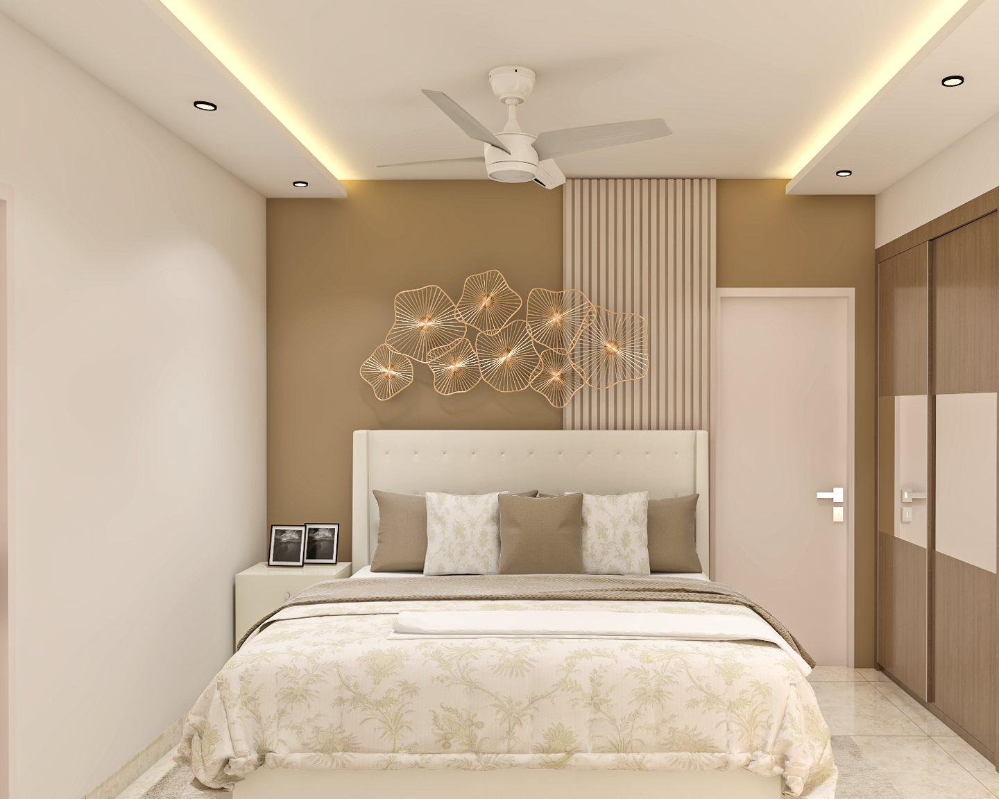 Contemporary Master Bedroom Styled With Caramel Brown Paint | Livspace