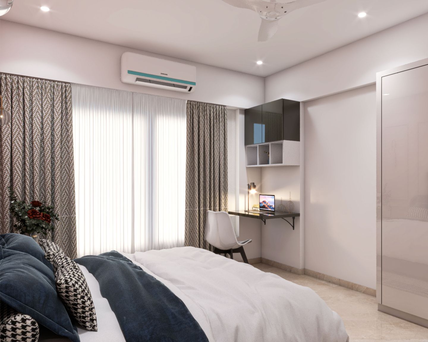 Spacious Master Bedroom Design With Pink Back Wall And Monochromatic ...