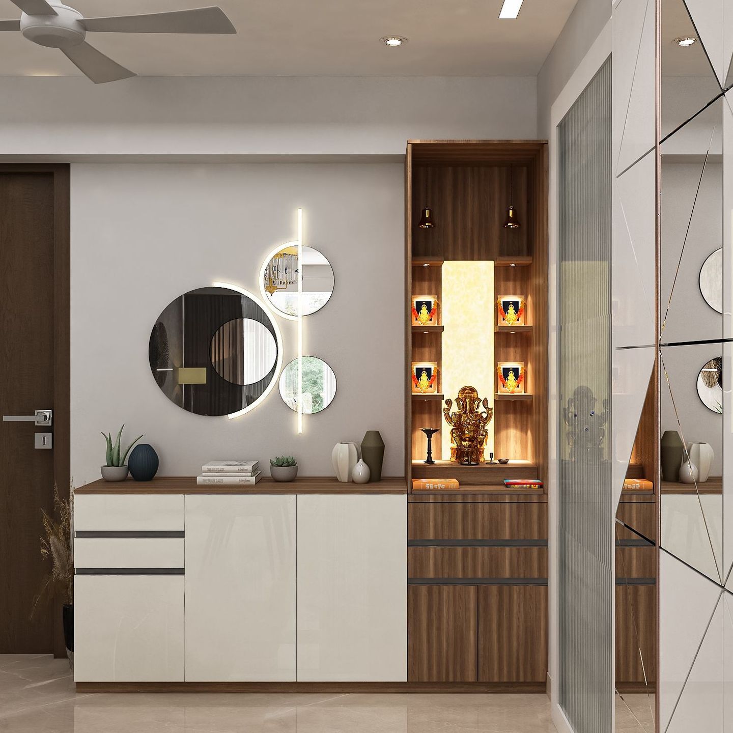 Maximum Storage Modern Style Compact Sized Mandir Design | Livspace