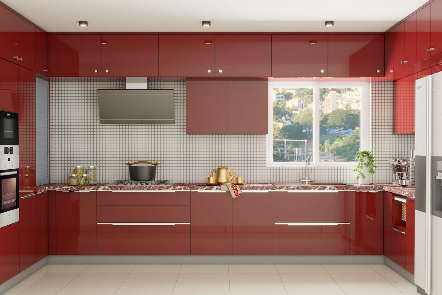 Maximum Storage Contemporary Theme Spacious Kitchen Design | Livspace