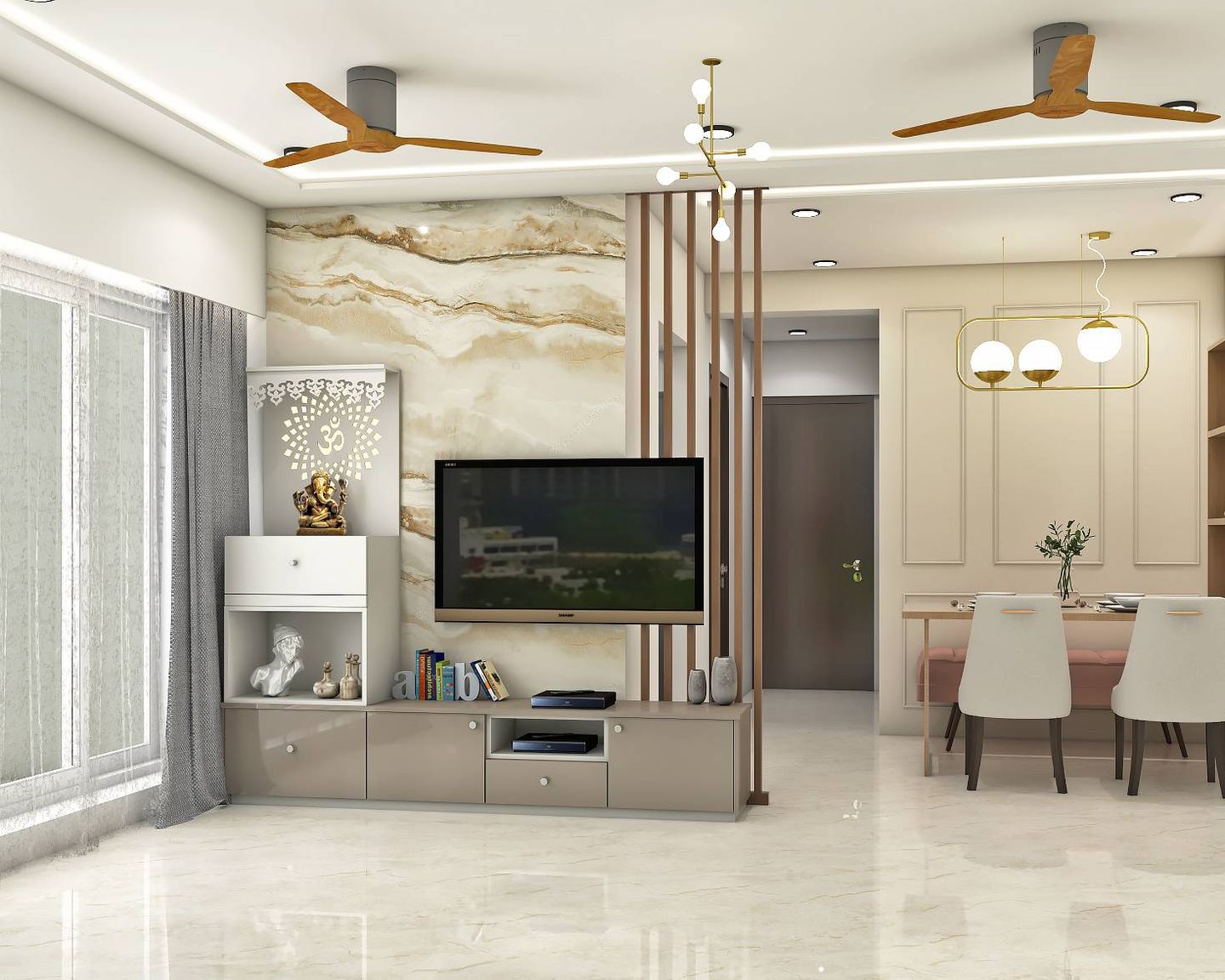 Modern TV Unit Design With Small Pooja Space | Livspace