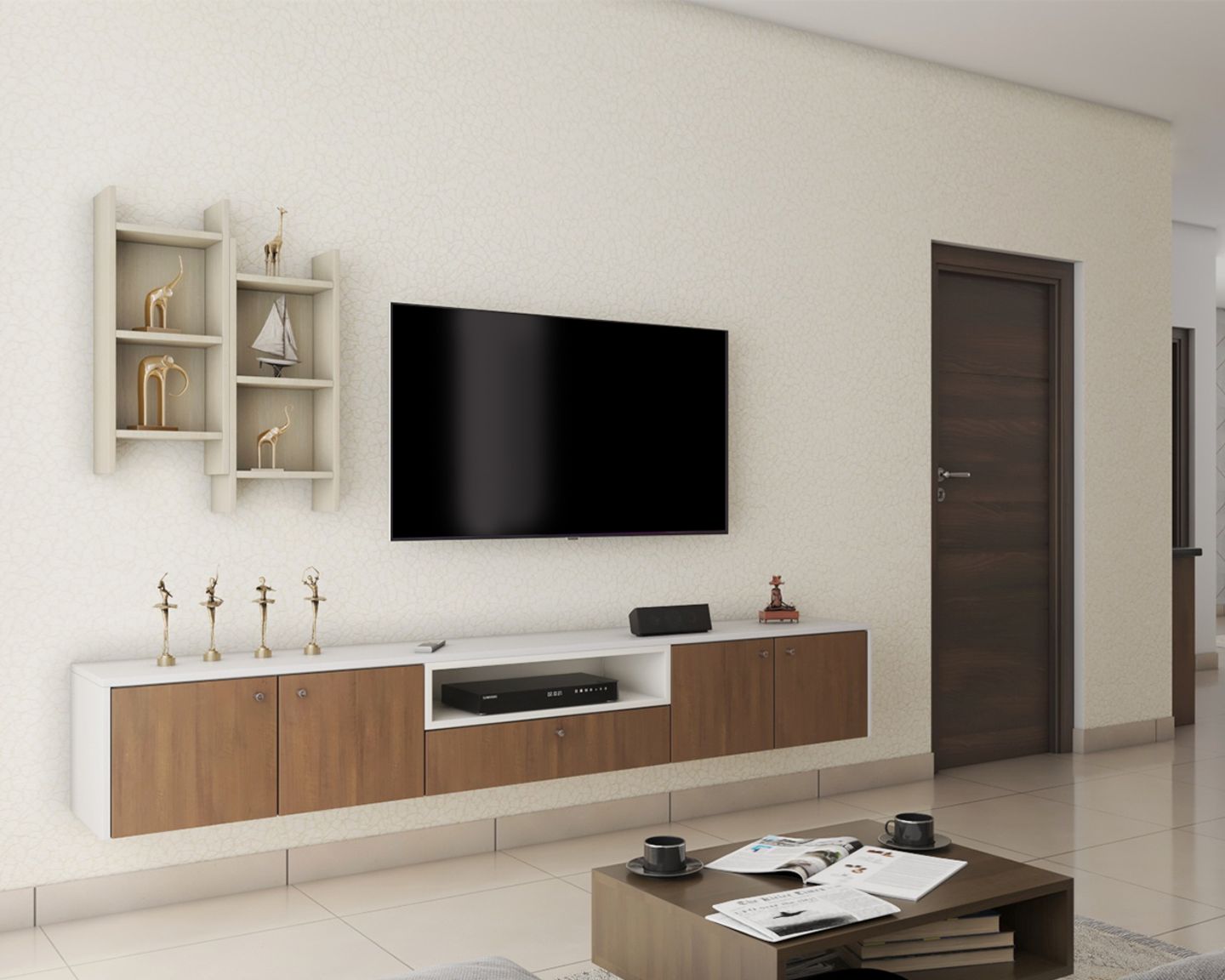 Spacious TV Unit Design With Open Storage | Livspace