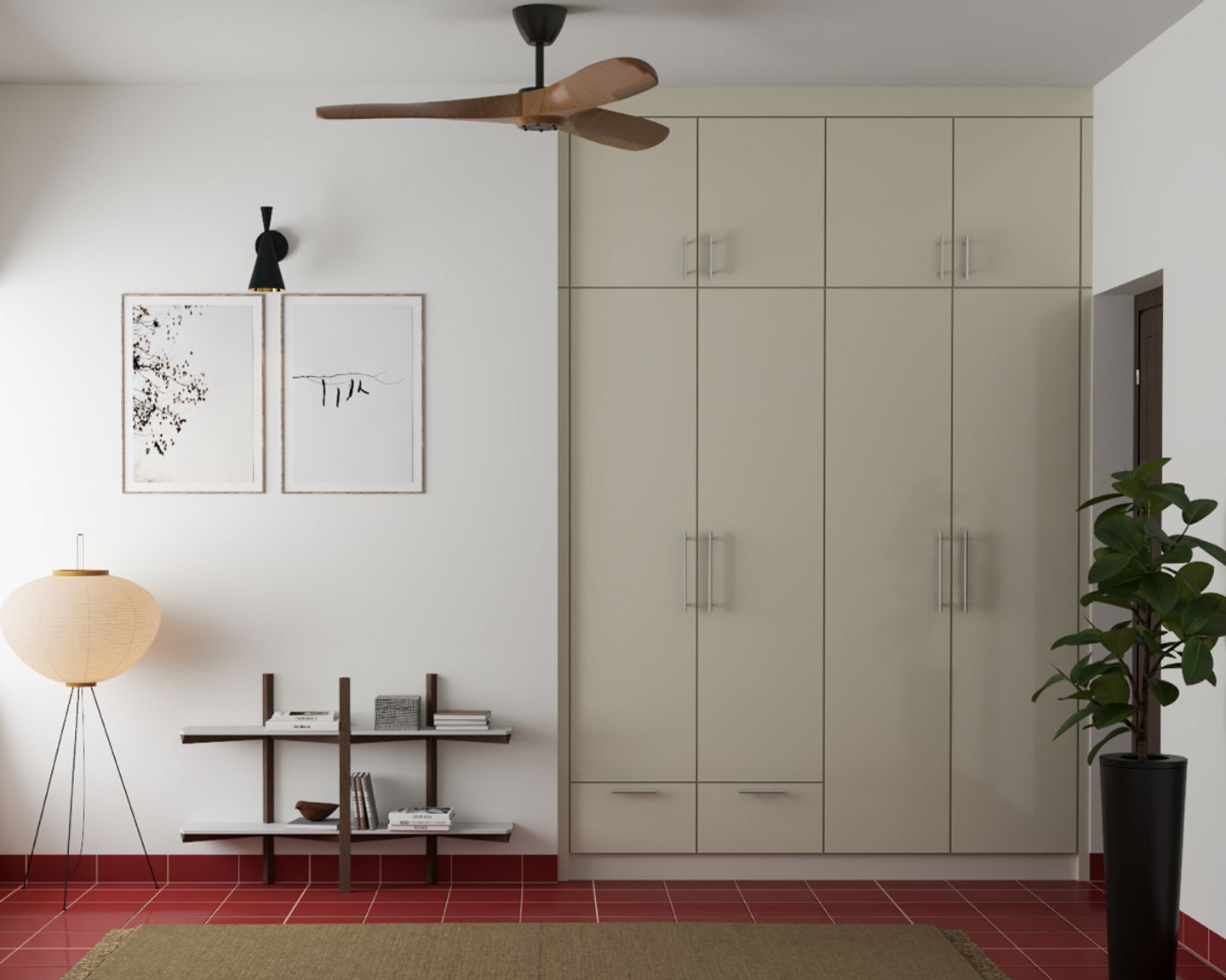 Modern Compact Style Wardrobe With Red Flooring | Livspace