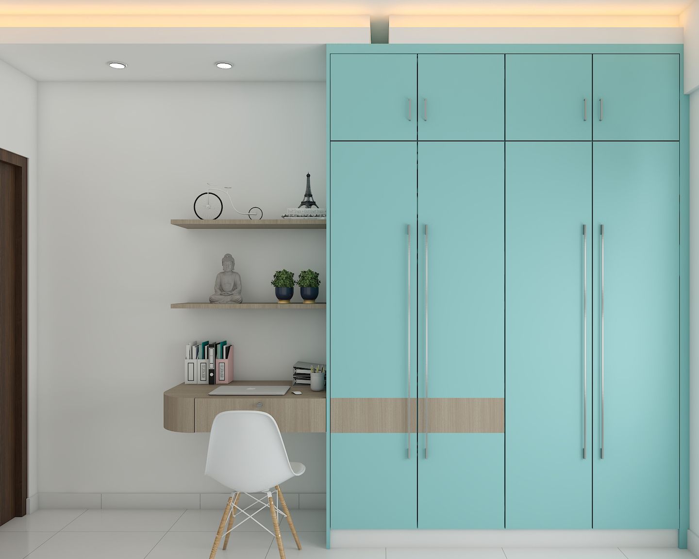 Modern Aqua-Blue Wardrobe Design With Attached Study | Livspace