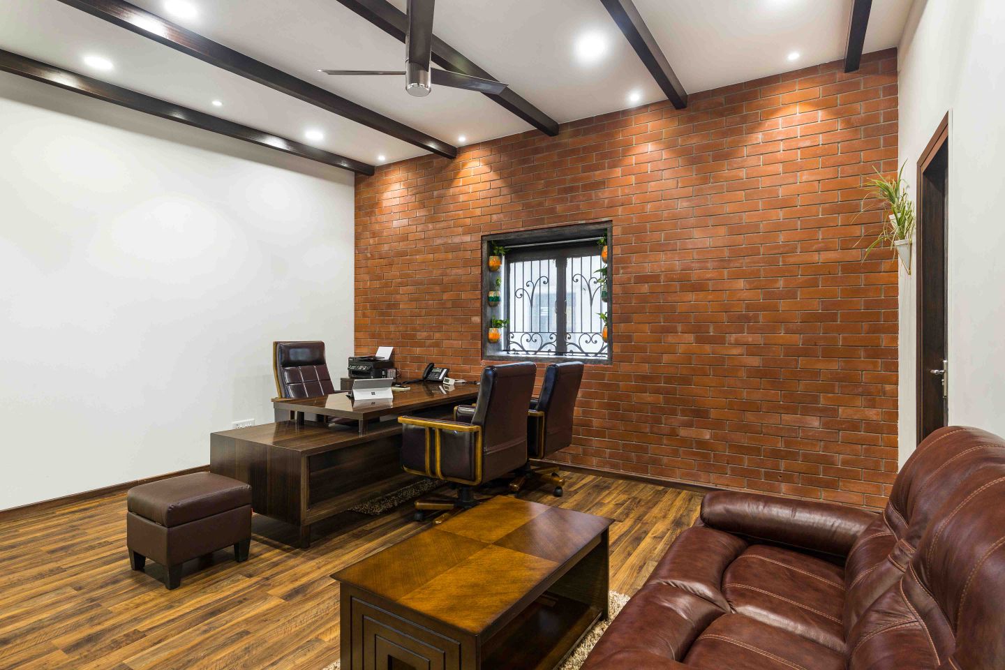 Home Office Design With Red Brick Accent Wall | Livspace