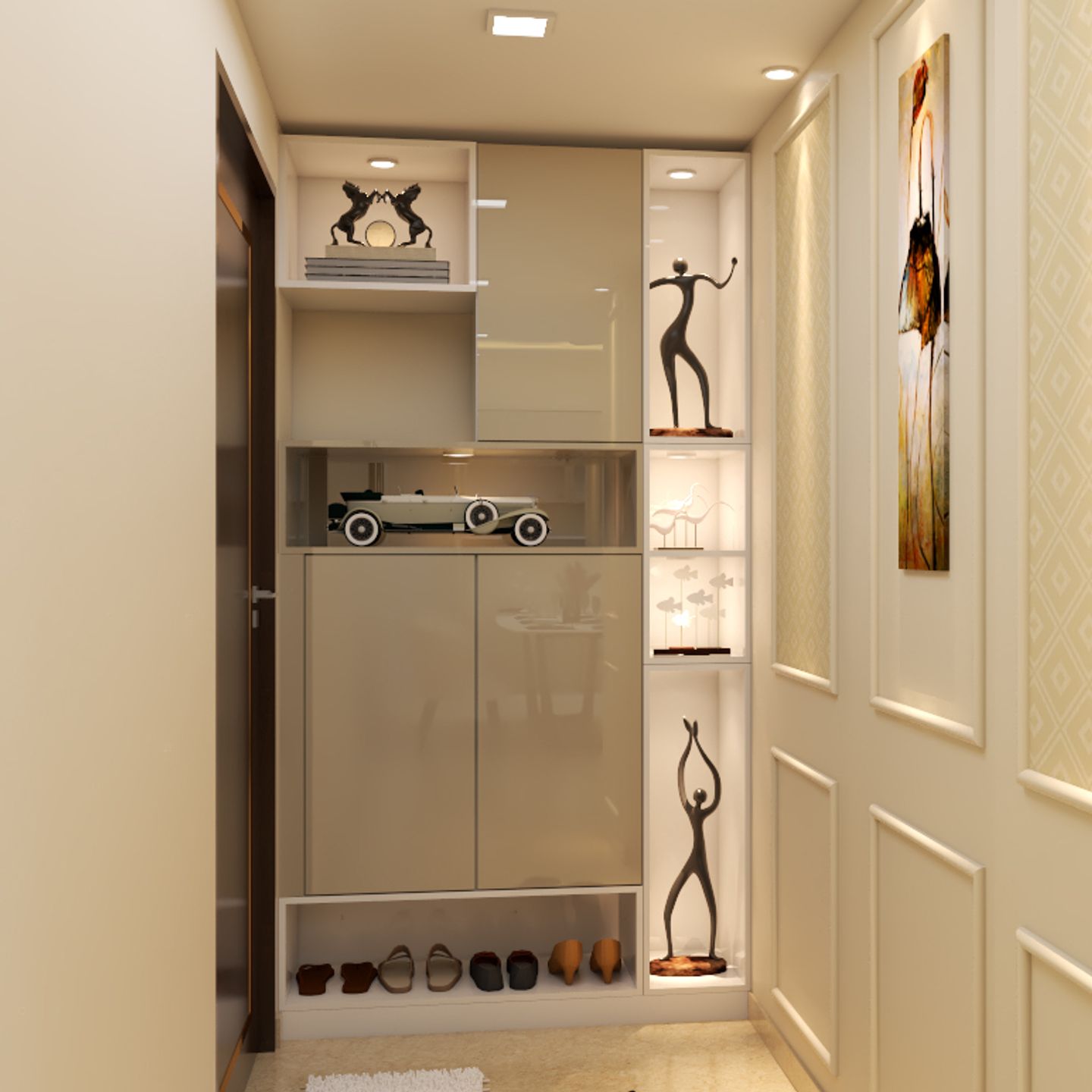 Contemporary Compact Foyer Design Idea with Storage Unit | Livspace