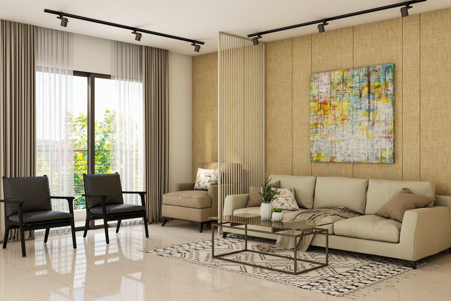 Jute Textured Living Room Wallpaper | Livspace