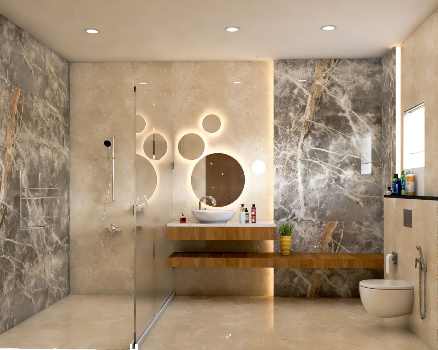 Modern Bathroom Design With A Backlit Mirror | Livspace