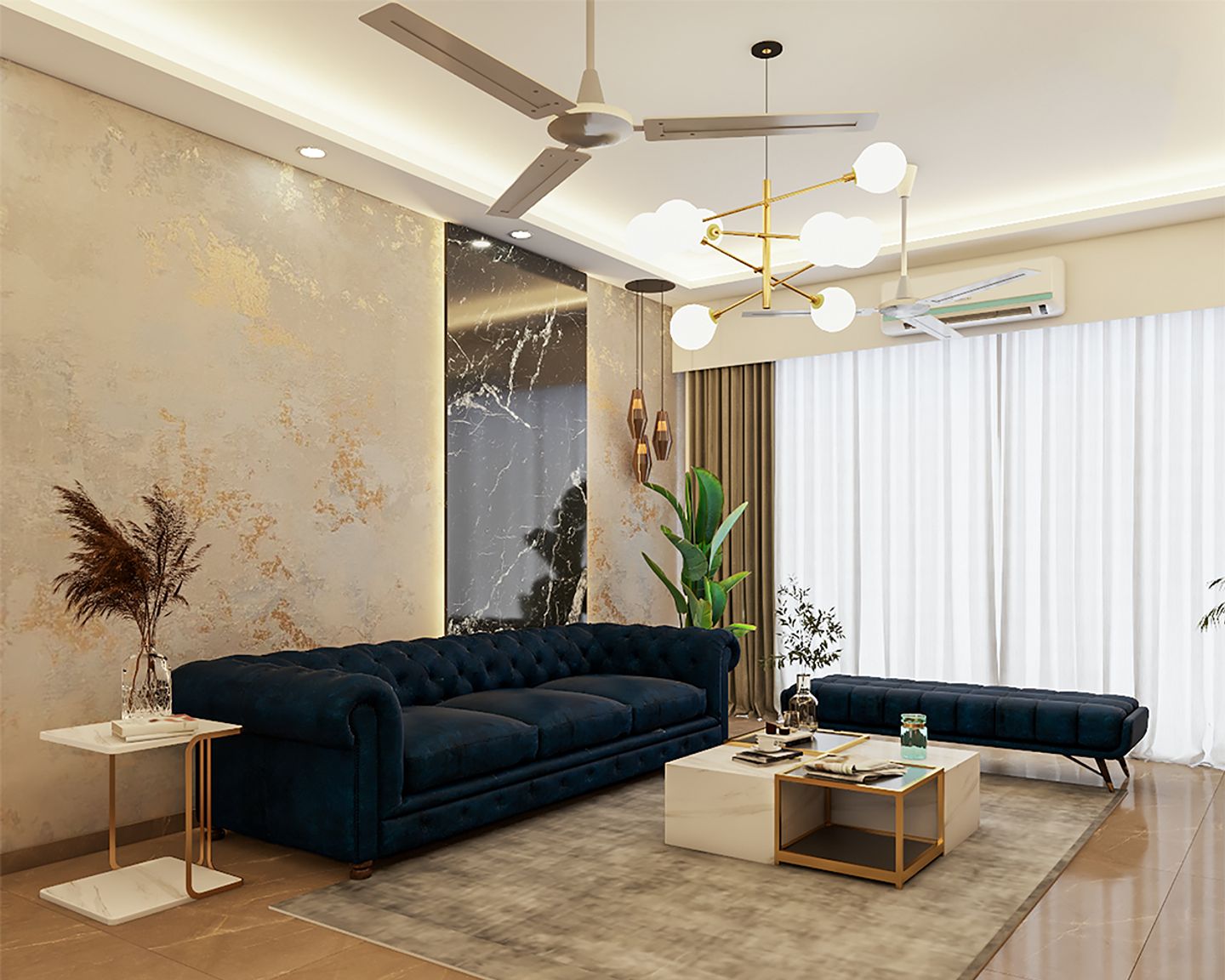 Gypsum Ceiling Design With Cove Lights And Chandelier | Livspace