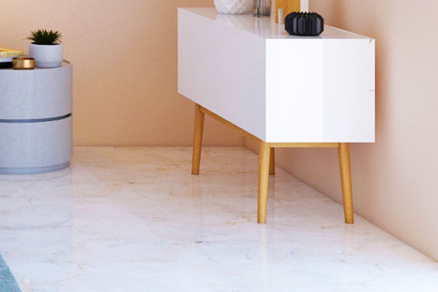 Low-Maintenance Flooring Design With Light Cream Tiles | Livspace