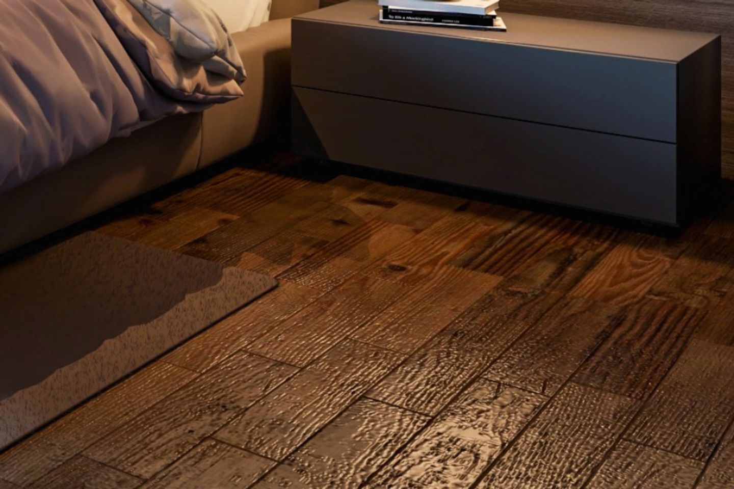 Flooring Design With Rectangular Brown Tiles | Livspace