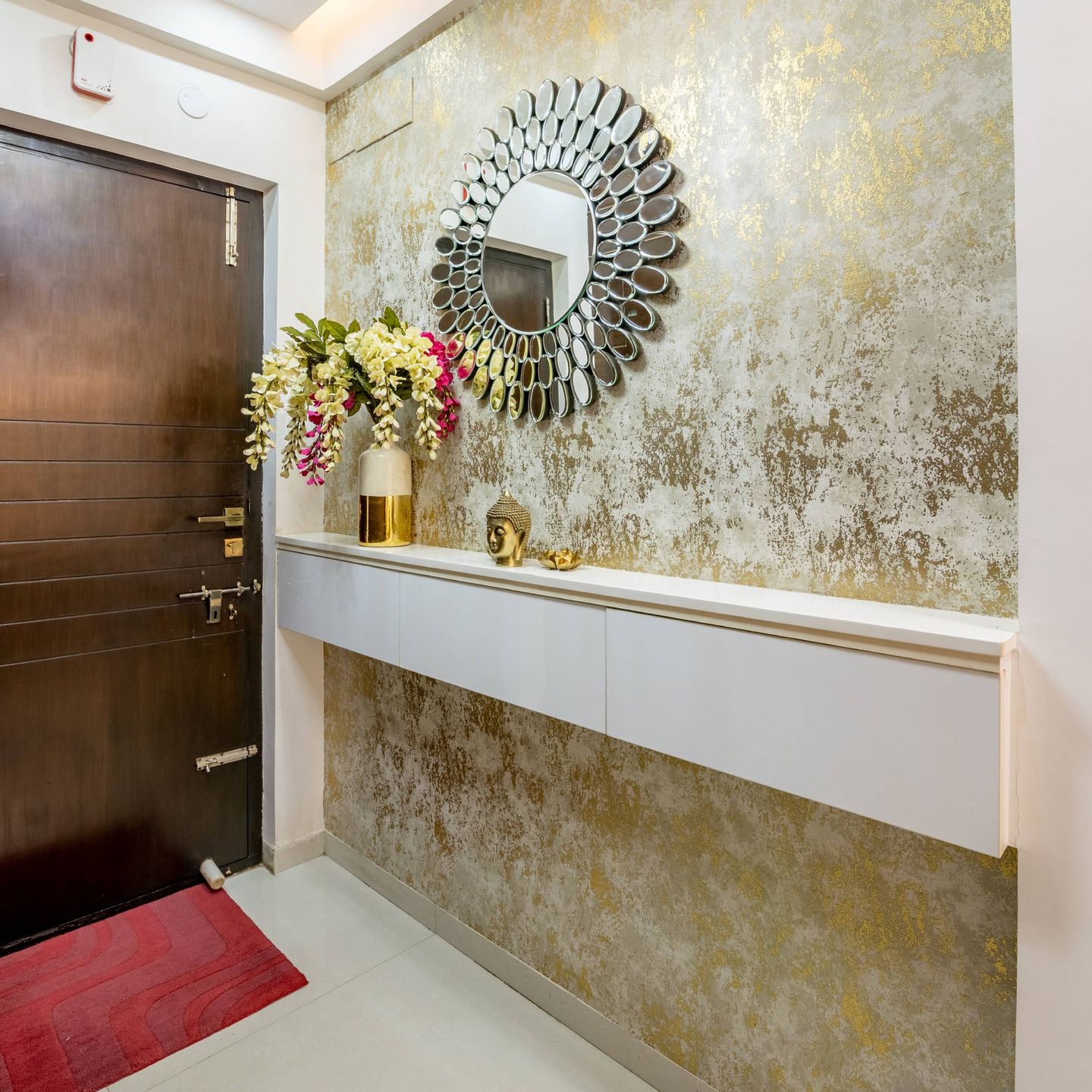 Minimalistic Foyer Design With Wall Mounted Drawer Unit | Livspace