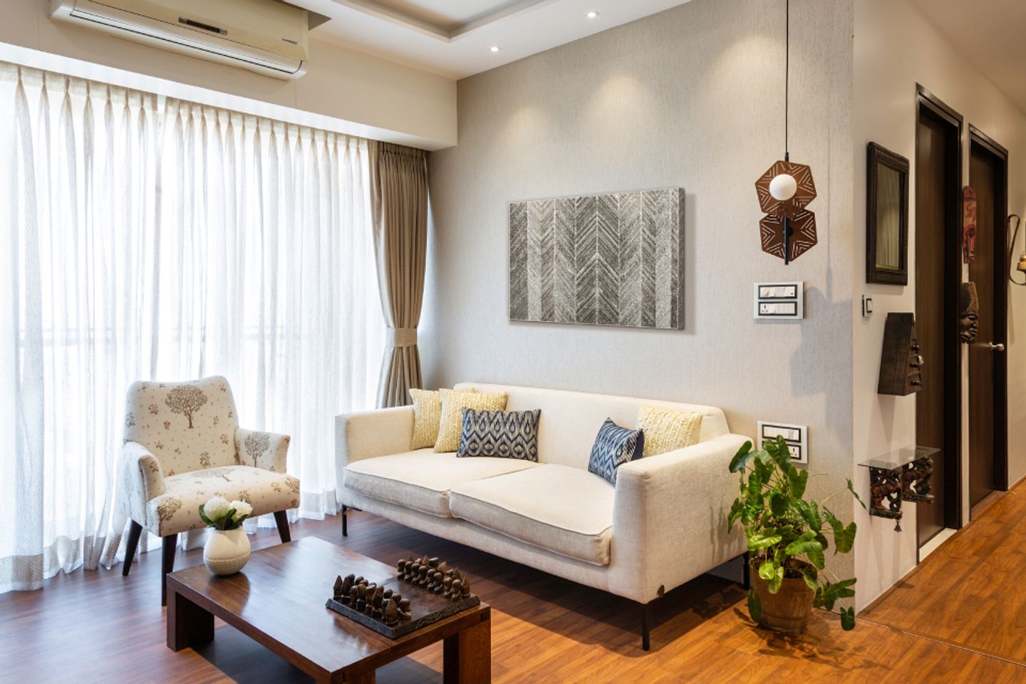 Brown And Cream Drawing Room Design | Livspace