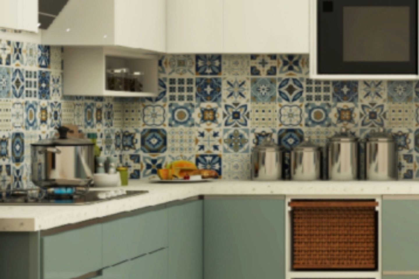 Multicolour Ceramic Backsplash Tiles Design | Livspace