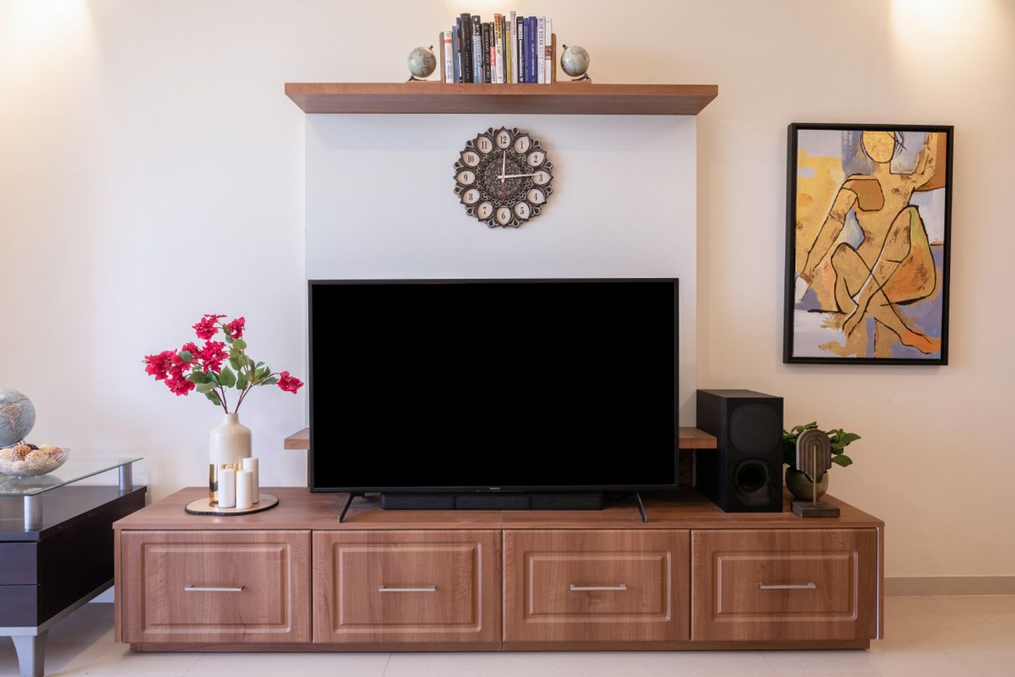 Floor-Mounted TV Unit With Shelves | Livspace