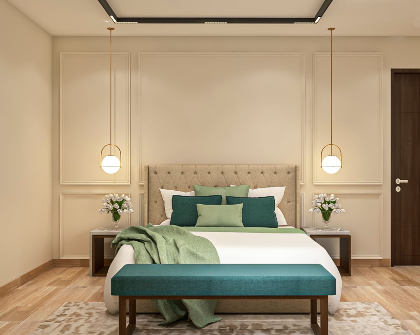 Beige Wall Paint With Wall Trims | Livspace