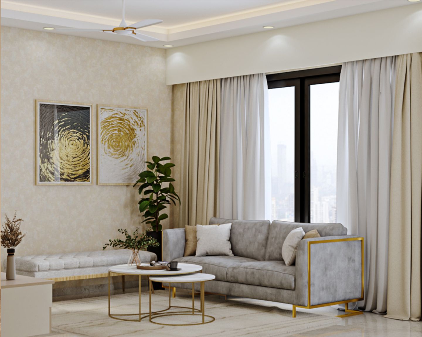 Beige Accent Wall Paint For Living Rooms | Livspace