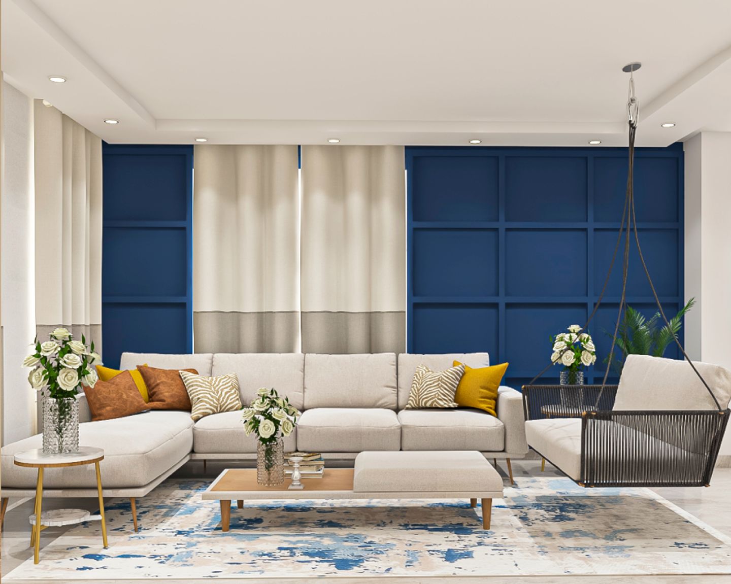 Dual-Toned Wall Colour Combinations For Living Rooms | Livspace