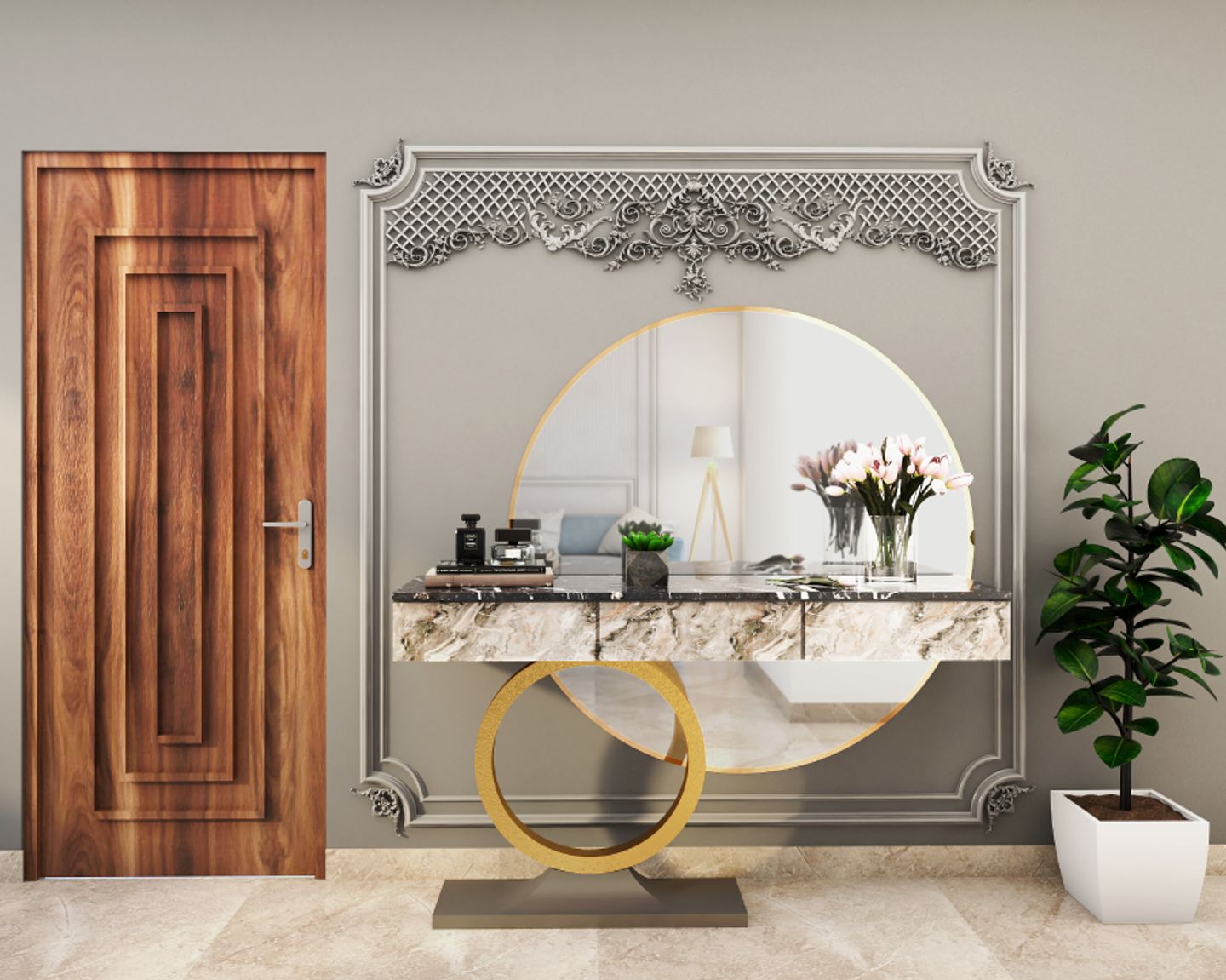 Grey Wall Paint Design For Foyers | Livspace