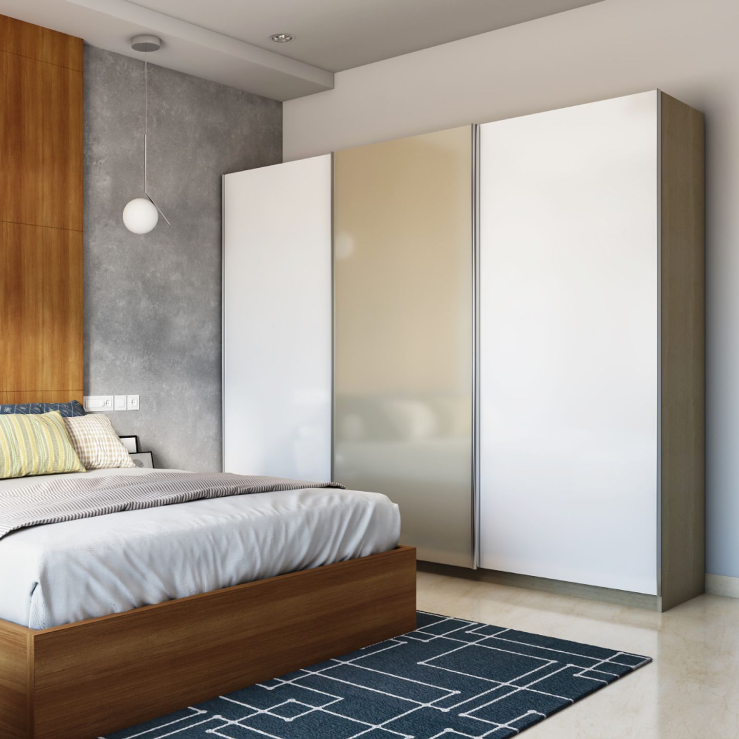 White And Beige Modern 3-Door Sliding Wardrobe Design For Bedrooms ...