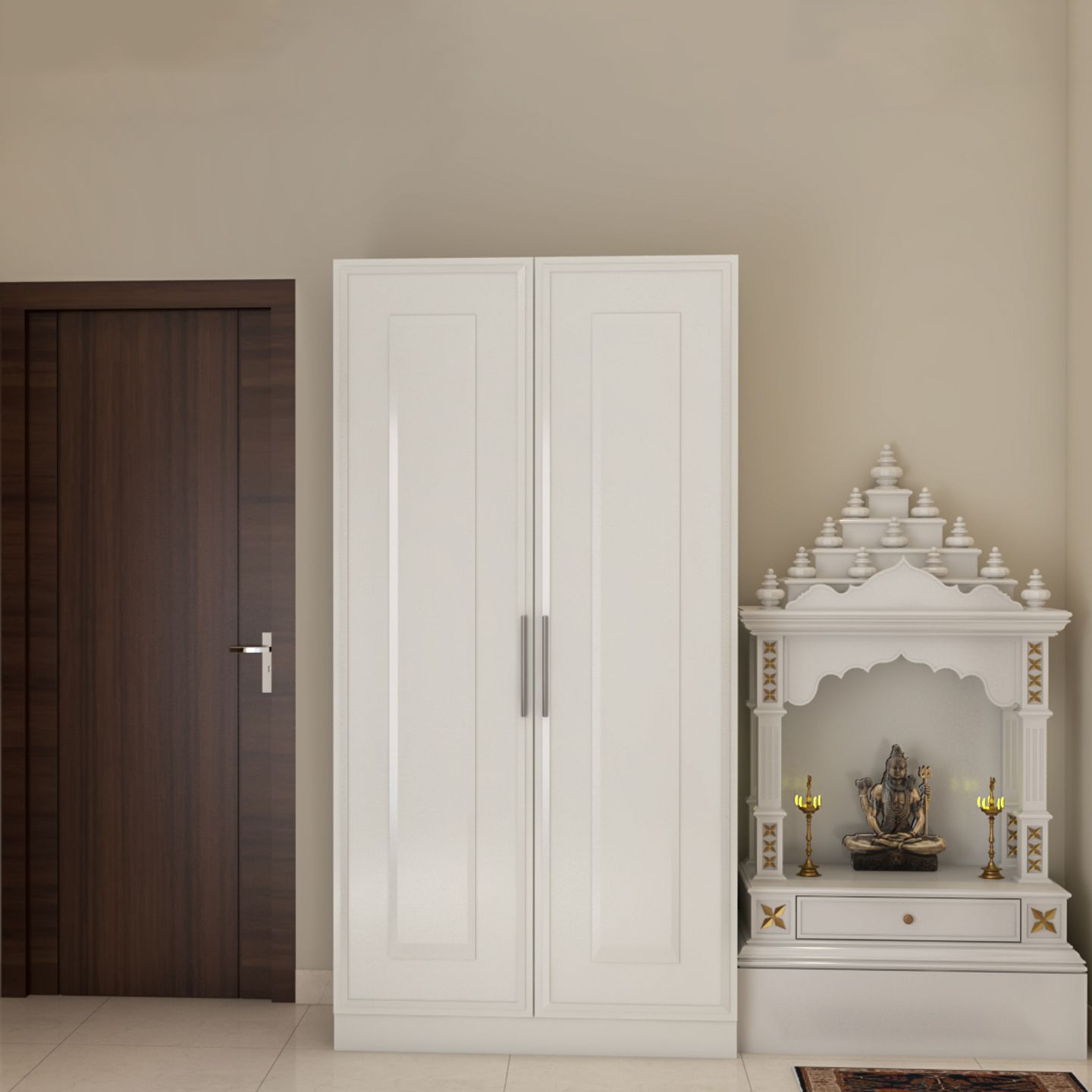 Classic White Floor Mount Pooja Mandir Design | Livspace