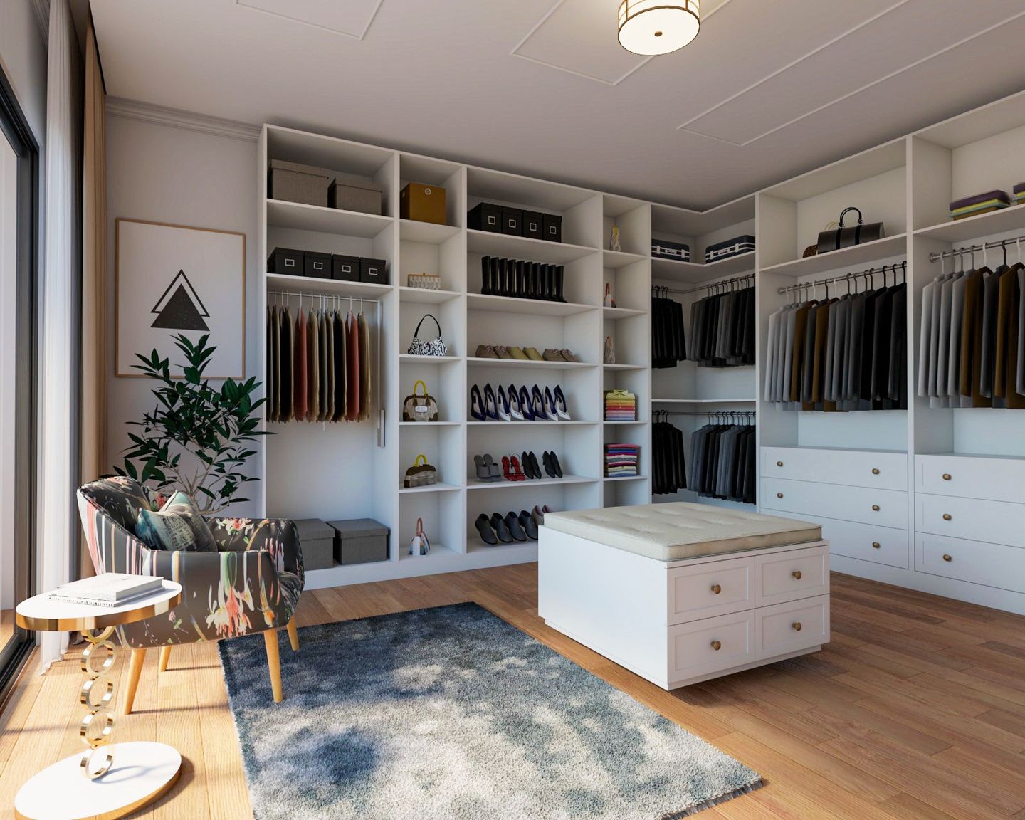 Open Modern Off White Walk-in Wardrobe Design | Livspace