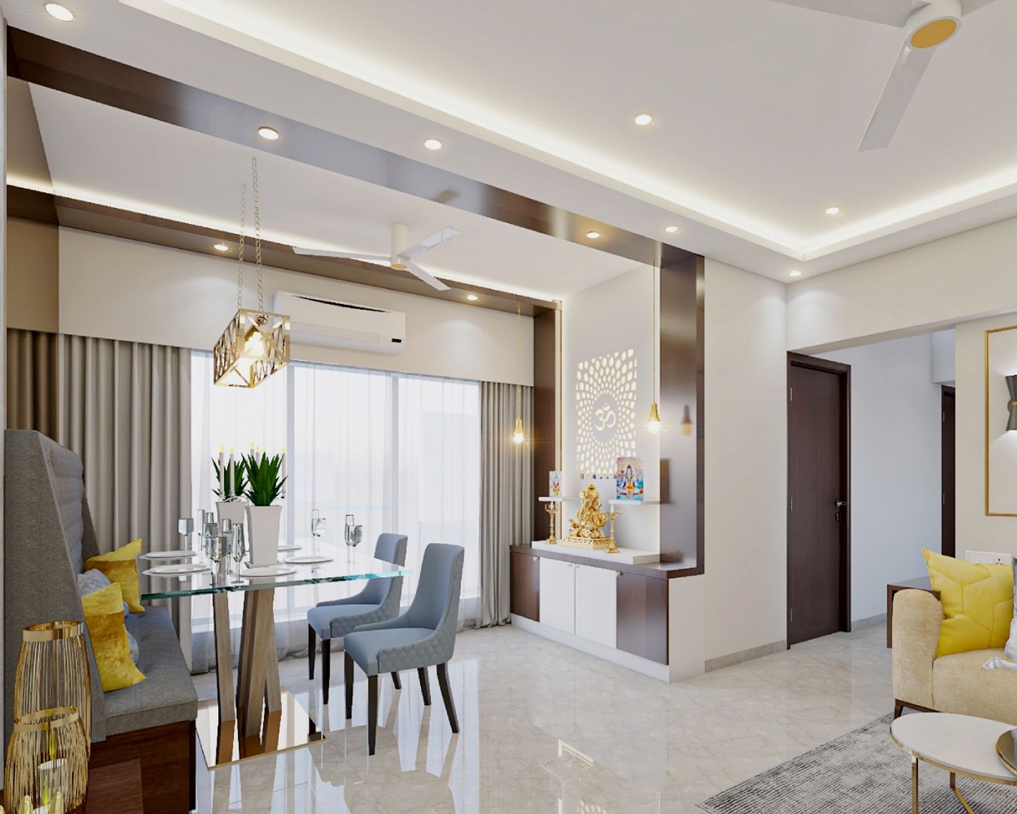 White Rectangle POP False Ceiling Design For DIning Rooms | Livspace