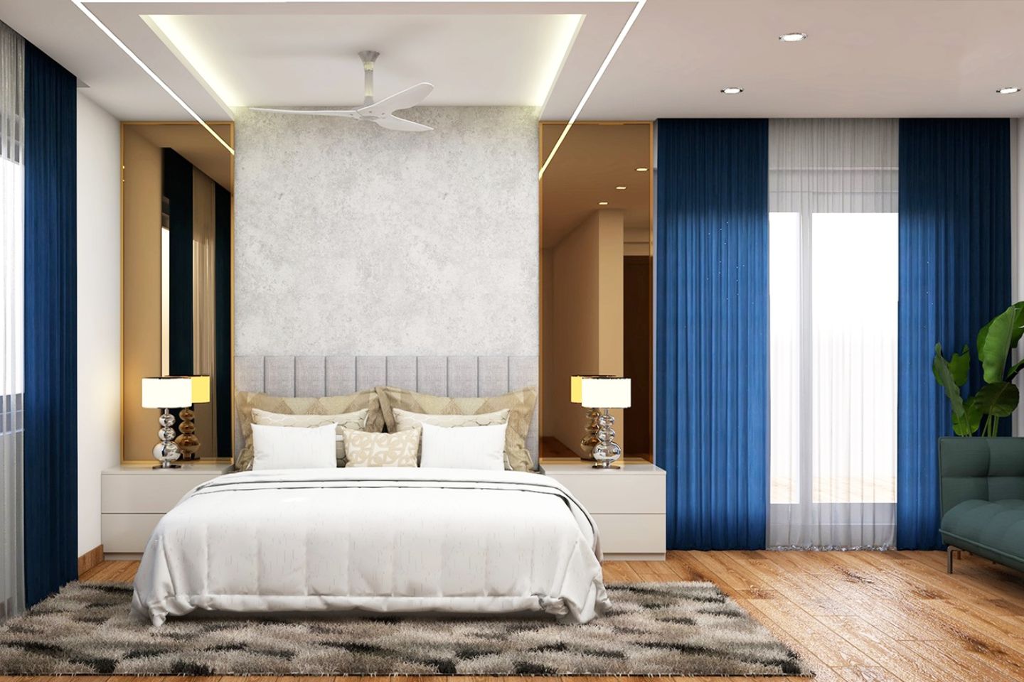 White Double-Layered False Ceiling Design For Bedroom | Livspace