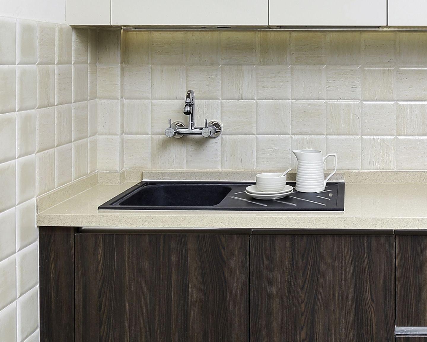 Black Quartz Top Mount Single Bowl Kitchen Sink with Drainboard | Livspace