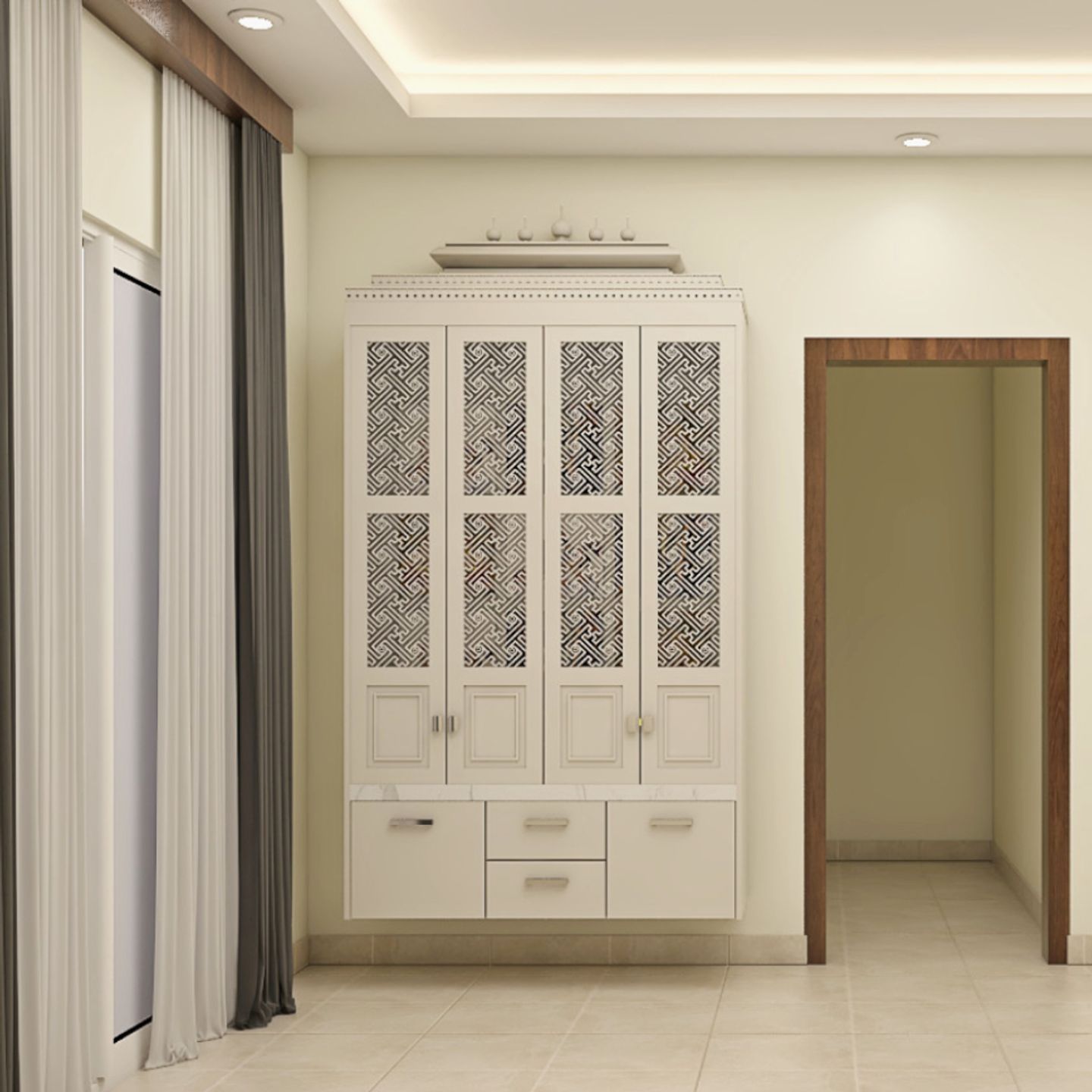 Frosty White Open And Closed White Mandir Unit With Drawer Storage ...